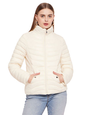 Buy Madame Stand Collar Cream Quilted Jacket online