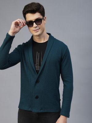 Buy RIGO Men Teal Shawl Collar Waffle Knit Jacket Online