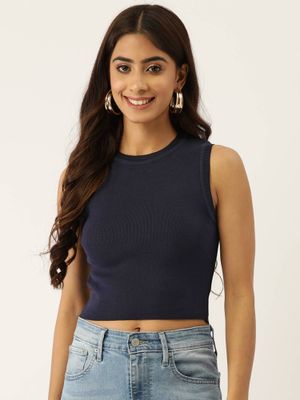 Buy Femea Navy Blue Solid Cotton Crop Top (M) Online