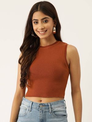 Buy Femea Rust Solid Cotton Crop Top (M) Online