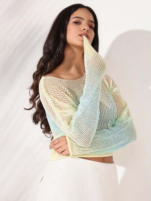 Buy SHOWOFF Women Yellow Self Design Crochet Crop Top (S) Online