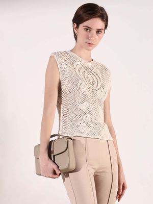 Buy SHOWOFF Women Cream Self Design Crochet Top (XS) Online