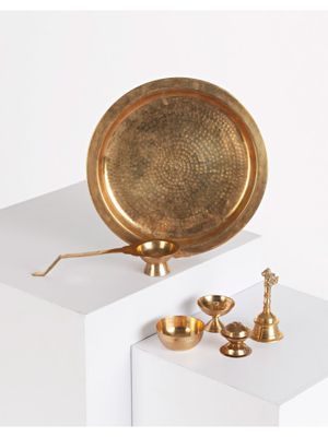 Buy Fabindia Mehnoor Brass Pooja Thali Gift Set Online