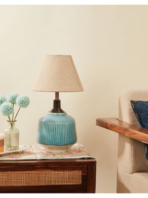 Buy Fabindia Aqua Aadhya Ribbed Ceramic Lamp Without Shade Online