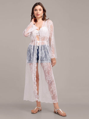 Buy IKI CHIC White Net Beach Cover Up Online
