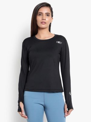 Buy WearJukebox Wrap Body Fit Thumb Holes Black Top Online