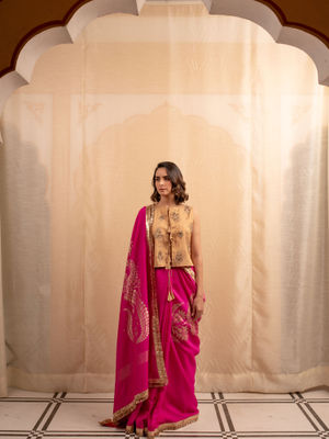 Buy PRIYANKA RAAJIV Pink Ratna Woven Saree with Unstitched Online