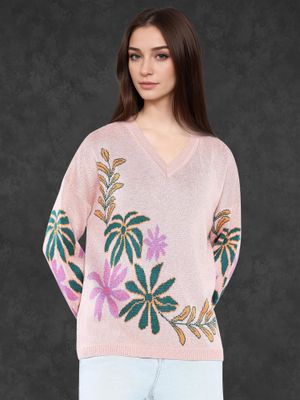 Buy RAREISM Pink Floral Sweater (XXS) Online