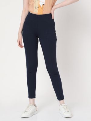 Buy VERO MODA Women Solid Navy Blue Jeggings Online