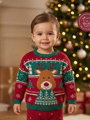 Buy Kids of Greendeer Christmas Theme Jacquard Cotton Red Rudolf ...