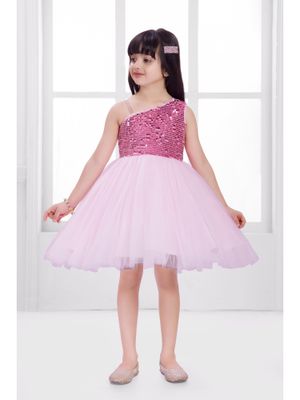 Buy Mini Stitch Pink Sequence Body Fit and Flare One Shoulder Party ...