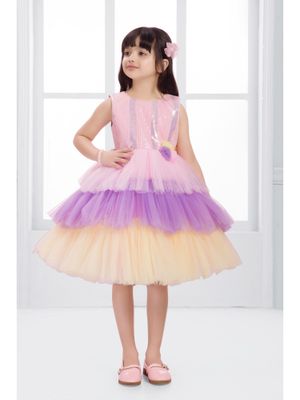 Buy Mini Stitch Pink Sequence Body Flare Party Frock Online
