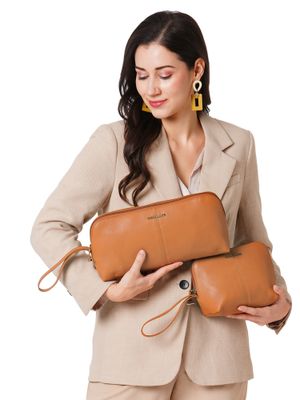 Buy Perquisite Timeless Traveler Hermes Tan Cosmetic Pouch (Set Of 2 ...