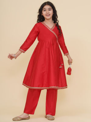 Buy BITIYA BY BHAMA Girls Ethnic Red Solid Kurta and Pant Online