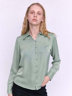 Buy COVER STORY Carlisle Green Satin Shirt (XS) Online