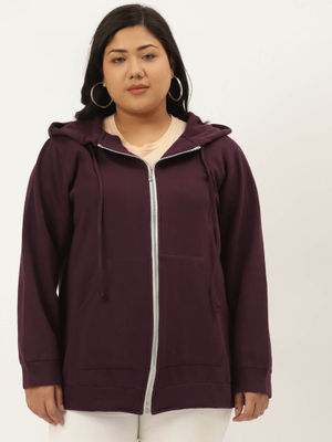 Buy theRebelinme Plus Size Womens Plum Solid Color Hooded Fleece Jacket ...