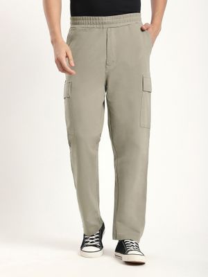 Buy R&B Randb Khaki Solid Relaxed Fit Pant (S) Online