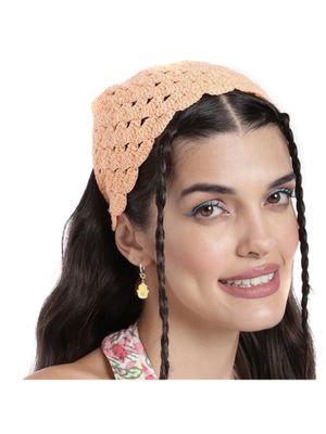 Buy Magic Needles Women Peach-Coloured Crochet Bandana Online