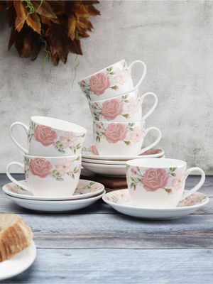 Buy CLAY CRAFT Fine Ceramic Cup and Saucer Set of 12 ( 6 Cups + 6 ...