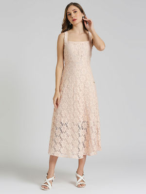 Buy EMBLAZE Beige Lace Fabric Square Dress Online