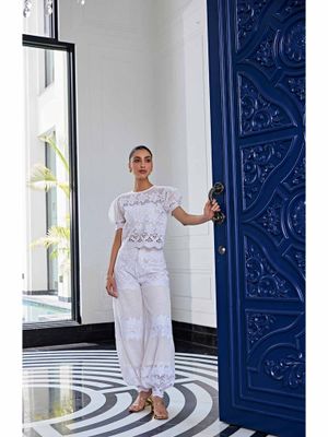 Buy Kay Kay BY KKHUSHI SAHAII Women's White Lace Mesh Self Design Co ...