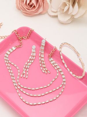 Buy Zaveri Pearls Rose Gold Baguette Cubic Zirconia Necklace Earring ...