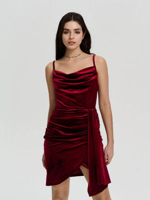 Buy Outzidr Red Velvet Party Dress (XS) Online