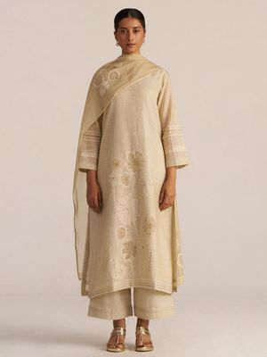 Buy Ganga Fashions Fog Beige Floral Kurta with Pant and Dupatta (Set of ...