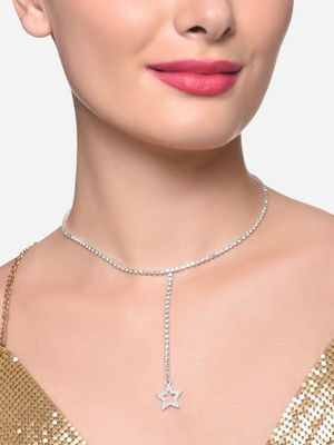 Buy Zaveri Pearls Silver Austrian Diamonds Contemporary Star Pendant ...