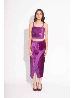 Buy House of Inari Purple Embroidered Tie Up Crop Top with Skirt (XS ...