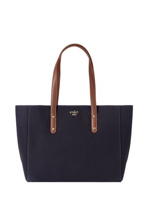 Buy Eske Navy Cognac Solid Leather Tote Bag for Women Online