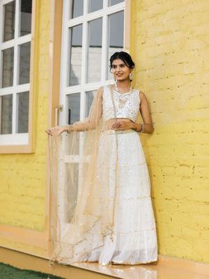 Buy Indi Inside Mehr White Lehenga (Set of 3) Online