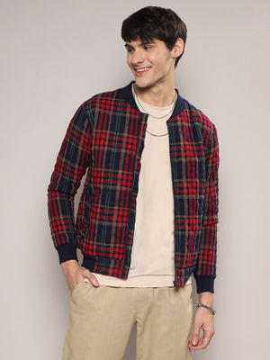 Buy Campus Sutra Mens Crimson Red Tartan Plaid Bomber Jacket Online