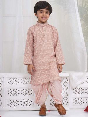 Buy Little Bansi Cotton Kurta With Dhoti - Mocha Peach (Set of 2) (0-3 Months) Online