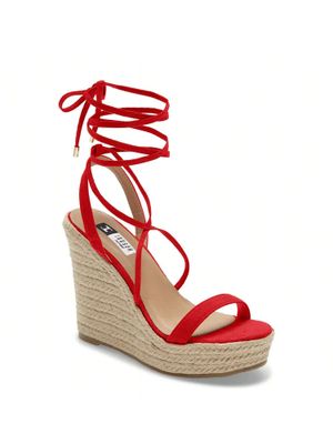 Buy IRUSSH Bold Red Suede Strappy Lace-Up Wedges (EURO 35) Online