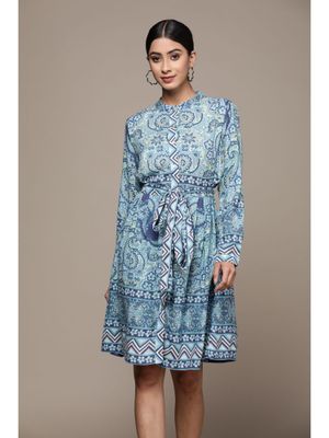 Buy Label Ritu Kumar Blue Botanic Print Knee Length Dress Online