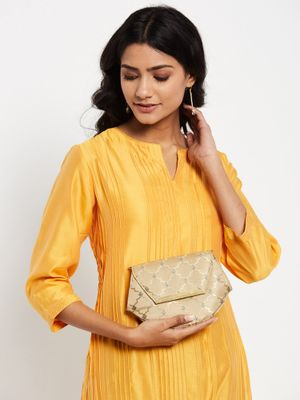 Buy Fabindia Fabric Golden Clutch Bag Online