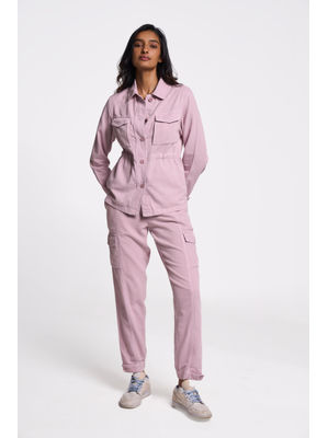 Buy TERRA LUNA Women's Pink Solid Collar Neck Shacket (XS) Online