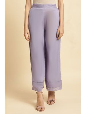 Buy W Purple Solid Parallel Pant Online