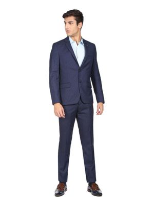 Buy AD By Arvind Men Navy Tailored Fit Patterned Dobby Two Piece Suit ...