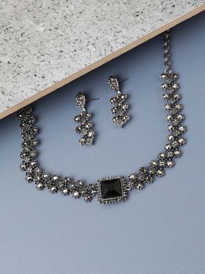 Buy Sohi Women Crystal Square Jewellery Set Black Online