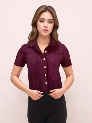 Buy Zink London Women Purple Textured Crop Shirt (S) Online