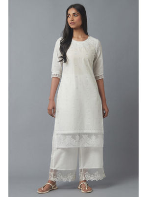 Buy WISHFUL by W White Floral Kurta Online