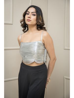 Buy SUBTLE Silver Corded Crop Top (XS) Online