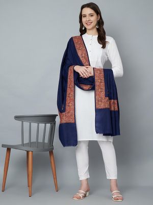 Buy MUFFLY Silky Pashmina Fine Wool Nalki Border Embroidered Needle ...