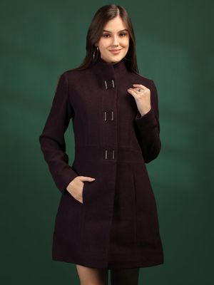 Buy Lure Urban Women Purple Polyester High Neck Coat (XS) Online