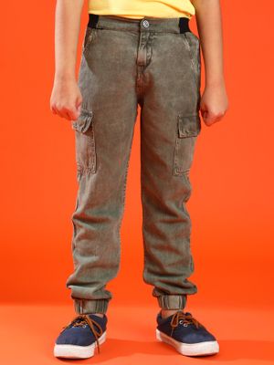 Buy Tales & Stories Boys Olive Lycra Regular Fit Solid Jeans Online