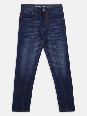 Buy Tales & Stories Boys Dark Blue Lycra Slim Fit Solid Jeans Online