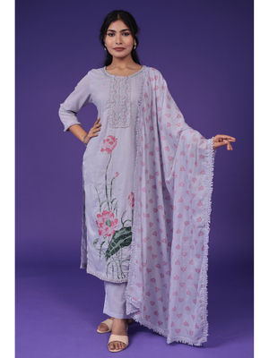 Buy Zari Jaipur Silk Printed Kurta and Pant with Dupatta (Set of 3) Online