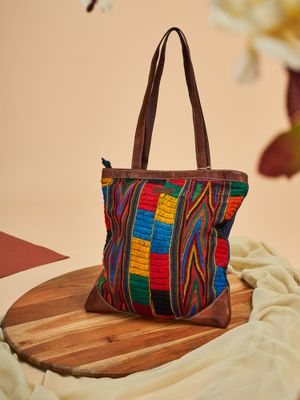 Buy Fabindia Multi Leather Lambani Tote Bag Online